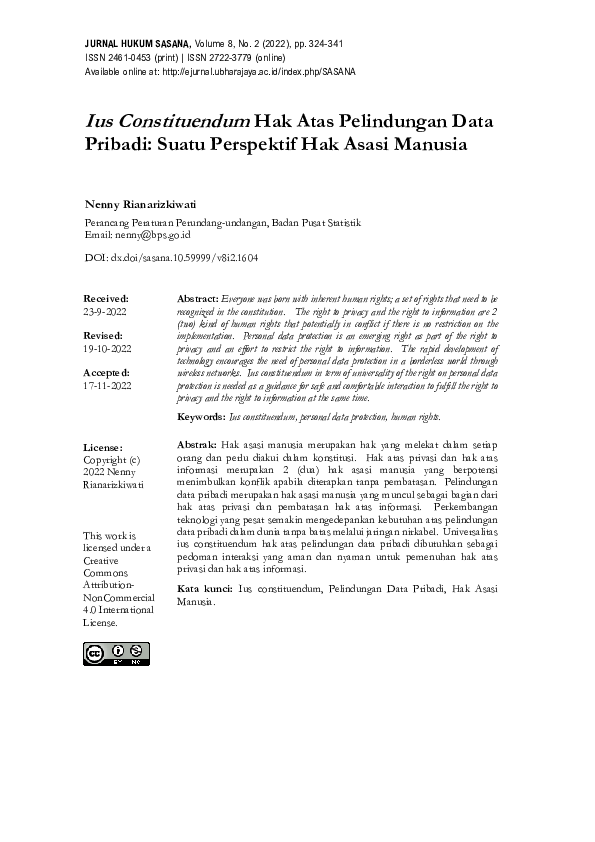 (PDF) Ius Constituendum Hak Atas Pelindungan Data Pribadi: Suatu ...