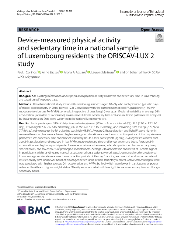 (PDF) Device-measured physical activity and sedentary time in a national sample of Luxembourg ...