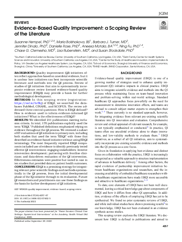 (PDF) Evidence-Based Quality Improvement: a Scoping Review of the ...