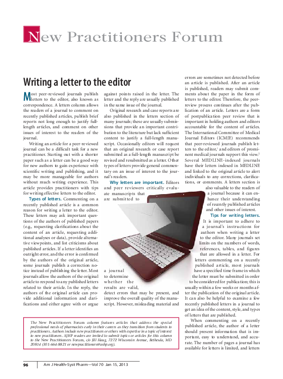 (PDF) Writing a letter to the editor
