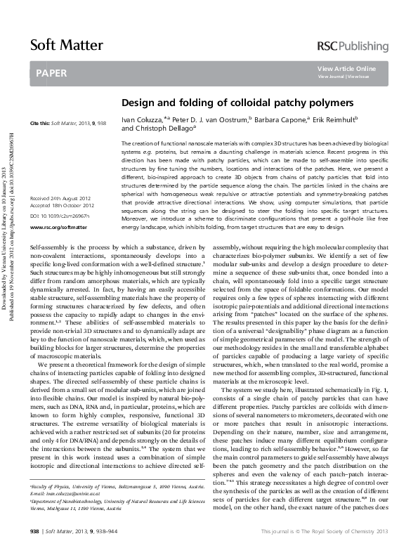 (PDF) Design and folding of colloidal patchy polymers