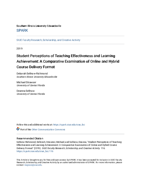 (PDF) Student perceptions of teaching effectiveness and learning achievement: A comparative ...