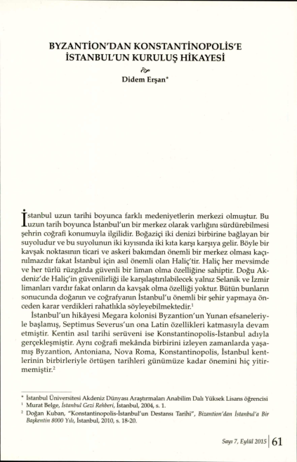 (PDF) BYZANTİON'DAN KONSTANTİNOPOLİS'E İSTANBUL'UN KURULUŞ HİKAYESİ