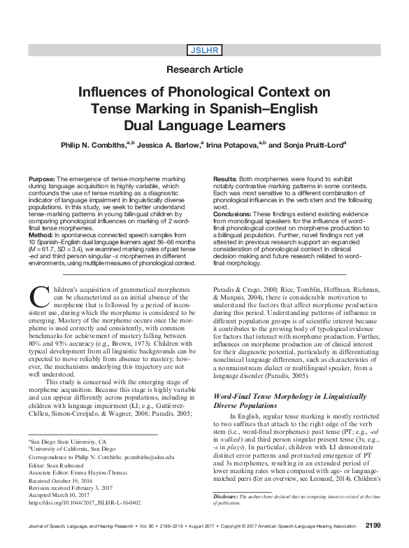(PDF) Influences of Phonological Context on Tense Marking in Spanish ...