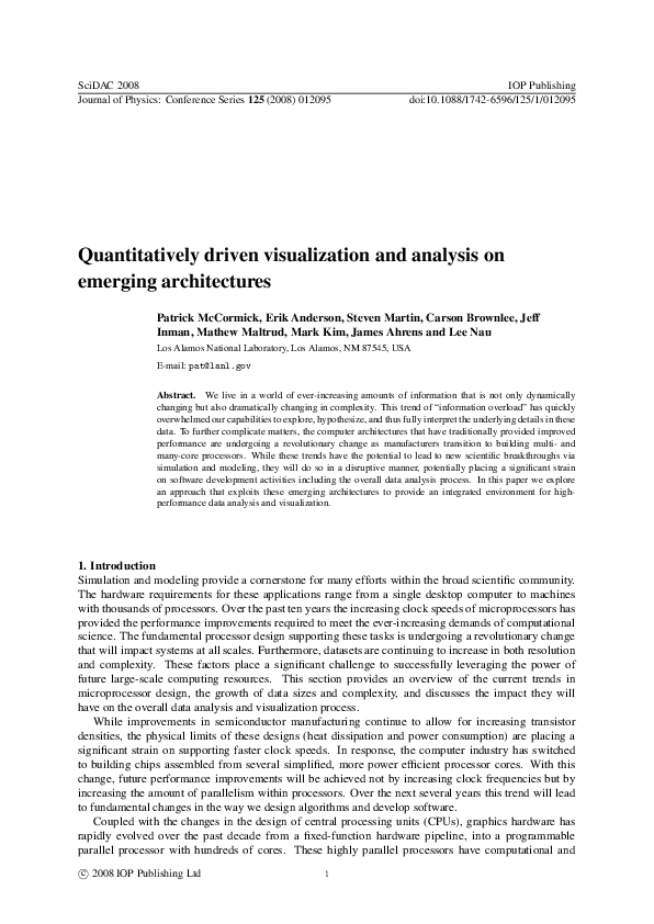(PDF) Quantitatively driven visualization and analysis on emerging architectures