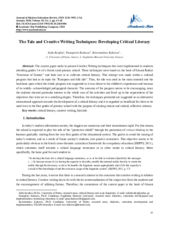 (PDF) The Tale and Creative Writing Techniques: Developing Critical ...