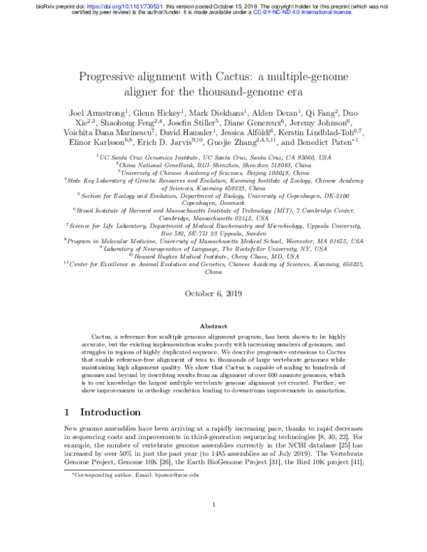 Pdf Progressive Alignment With Cactus A Multiple Genome Aligner For The Thousand Genome Era