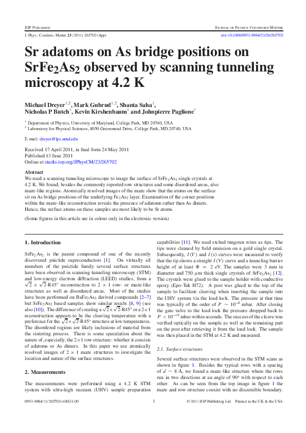 Pdf Sr Adatoms On As Bridge Positions On Srfe 2 As 2 Observed By