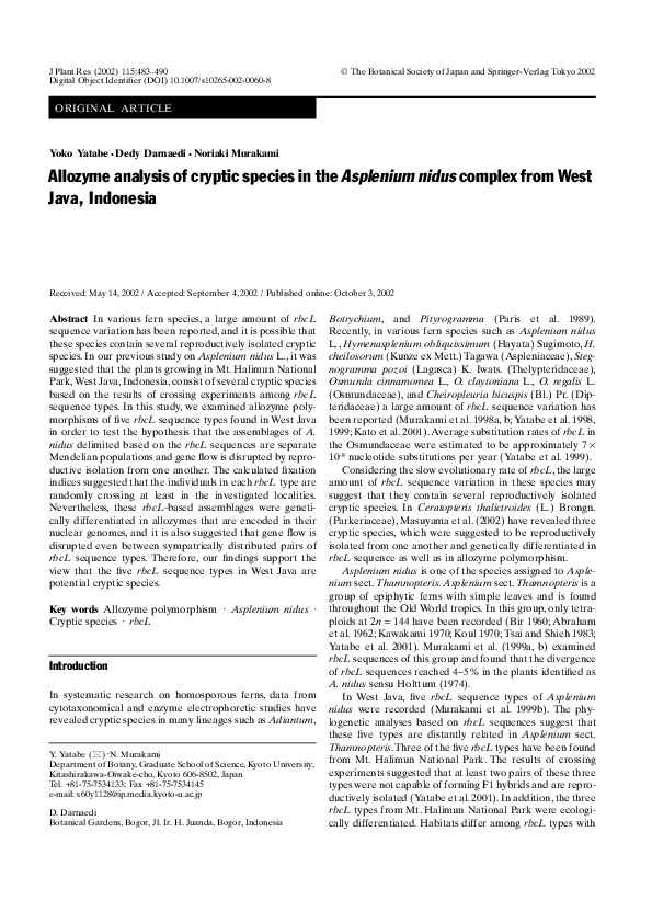 (PDF) Allozyme analysis of cryptic species in the Asplenium nidus ...