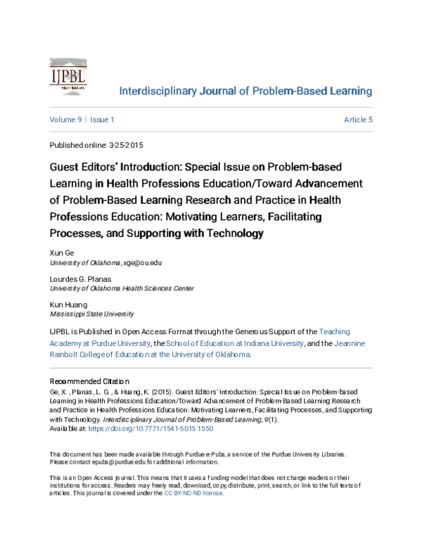 (PDF) Guest Editors’ Introduction: Special Issue on Problem-based Learning in Health Professions ...