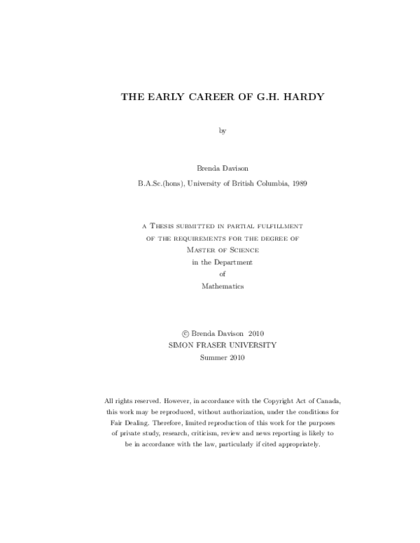 (PDF) The early career of G.H. Hardy