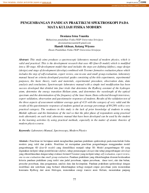 (PDF) Pengembangan Panduan Praktikum Spektroskopi Pada Mata Kuliah Fisika Modern
