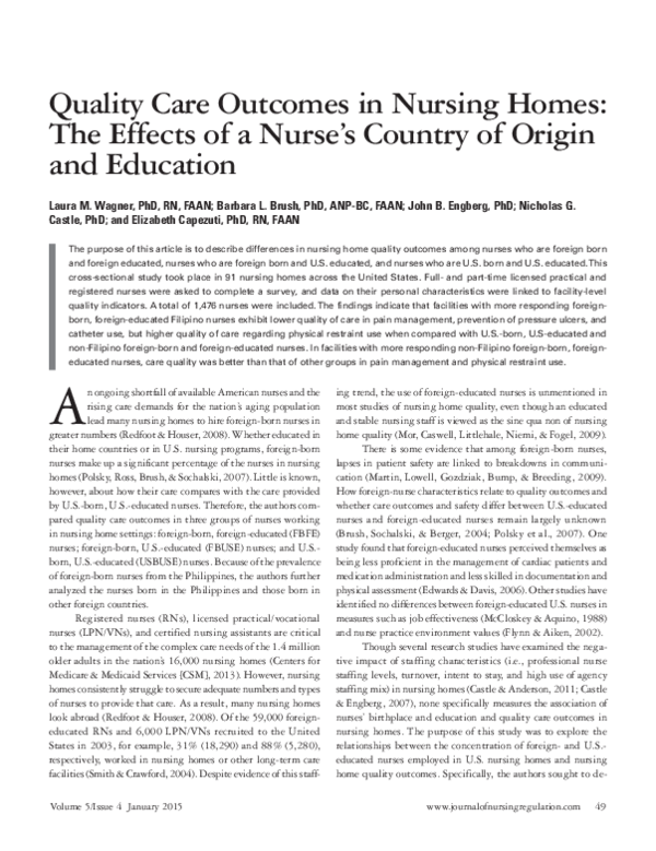 (PDF) Quality Care Outcomes in Nursing Homes: The Effects of a Nurse’s ...