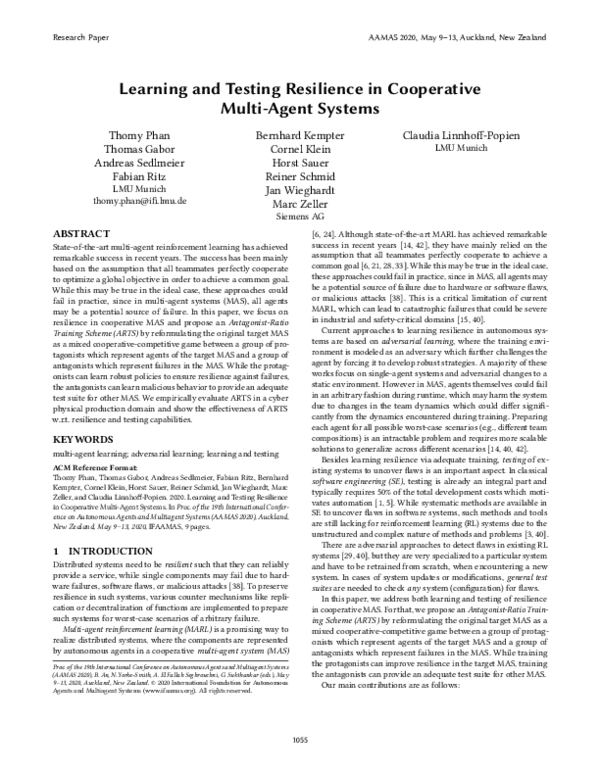 (PDF) Learning and Testing Resilience in Cooperative Multi-Agent Systems