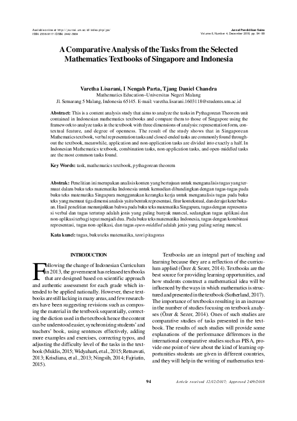 (PDF) A Comparative Analysis of the Tasks from the Selected Mathematics ...