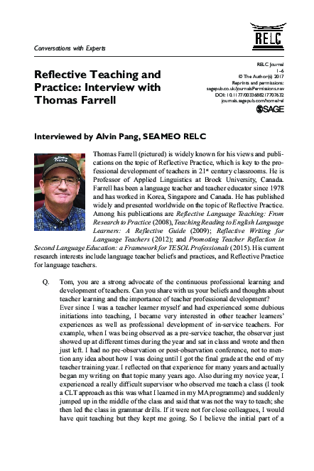 (PDF) Reflective Teaching and Practice: Interview with Thomas Farrell
