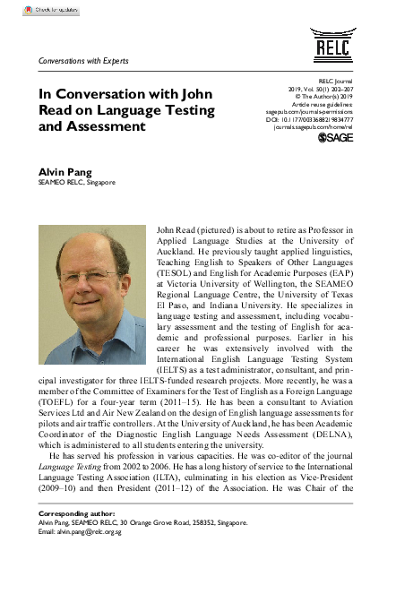(PDF) In Conversation with John Read on Language Testing and Assessment