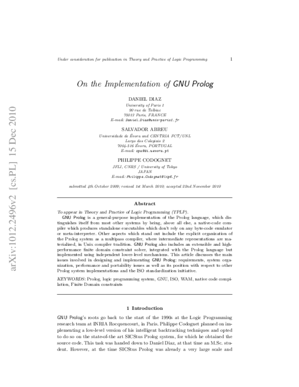 (PDF) Under consideration for publication in Theory and Practice of Logic Programming 1 On the ...