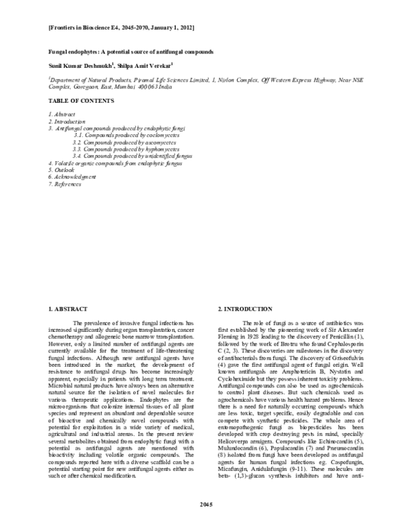 (PDF) Fungal endophytes A potential source of antifungal compounds