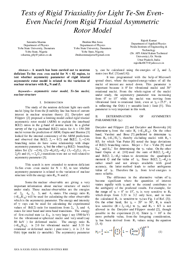 (PDF) Tests of Rigid Triaxiality for Light Te-Sm Even-Even Nuclei from ...
