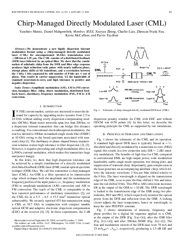 (PDF) Chirp-managed directly modulated laser (CML)