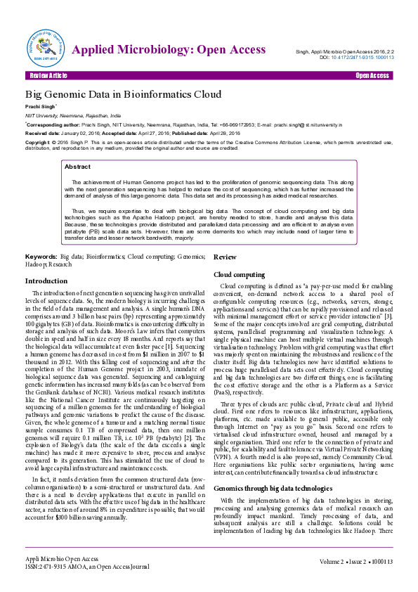 Pdf Big Genomic Data In Bioinformatics Cloud 2584
