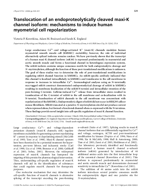 (PDF) Translocation of an endoproteolytically cleaved maxi-K channel ...