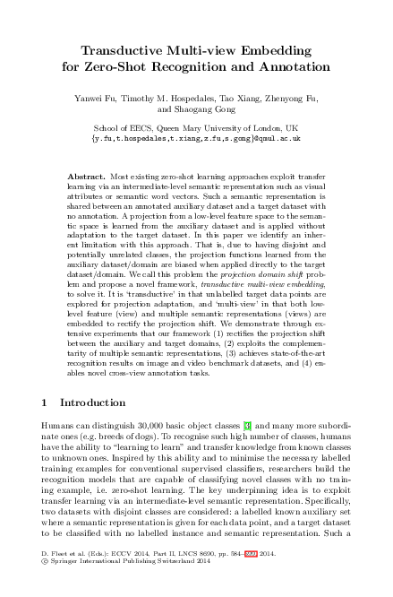 (PDF) Transductive Multi-view Embedding for Zero-Shot Recognition and Annotation