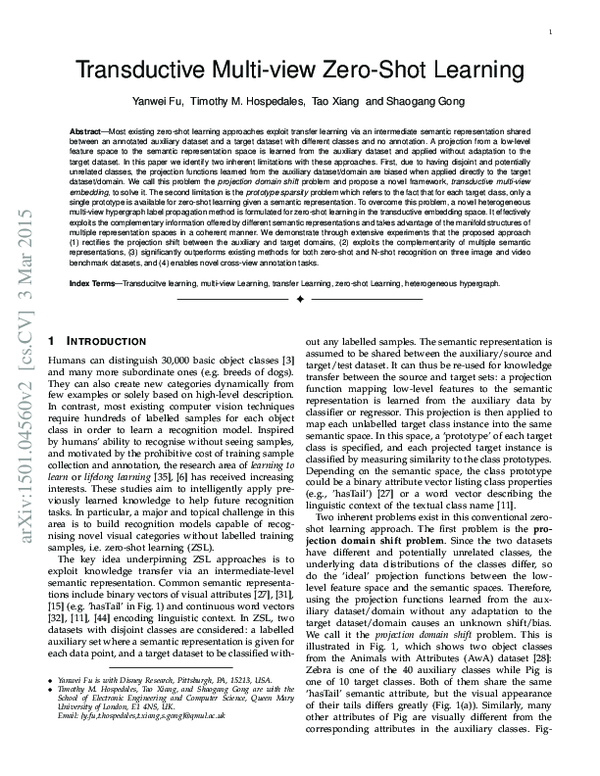 (PDF) Transductive Multi-View Zero-Shot Learning