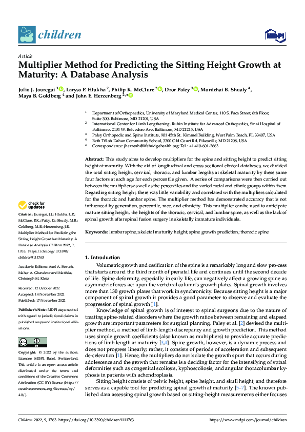 (PDF) Multiplier Method for Predicting the Sitting Height Growth at ...