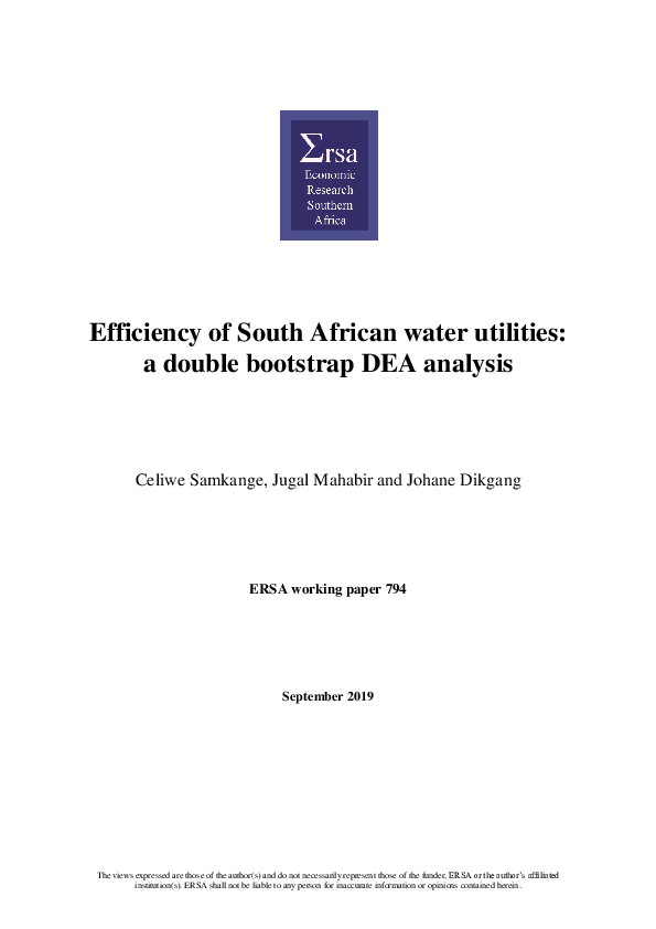 (PDF) Efficiency of South African water utilities: a double bootstrap ...