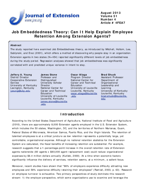 (PDF) Job embeddedness theory : can it help explain employee retention?