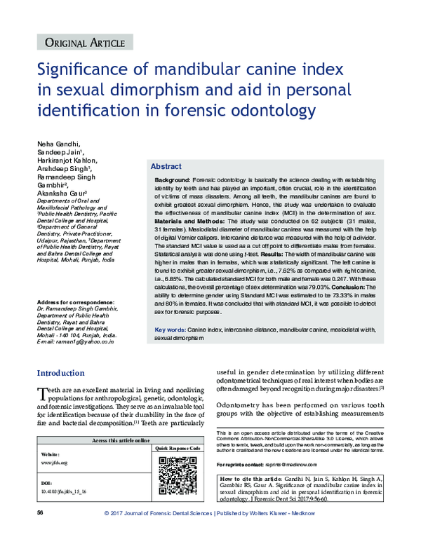 (PDF) Significance of mandibular canine index in sexual dimorphism and ...