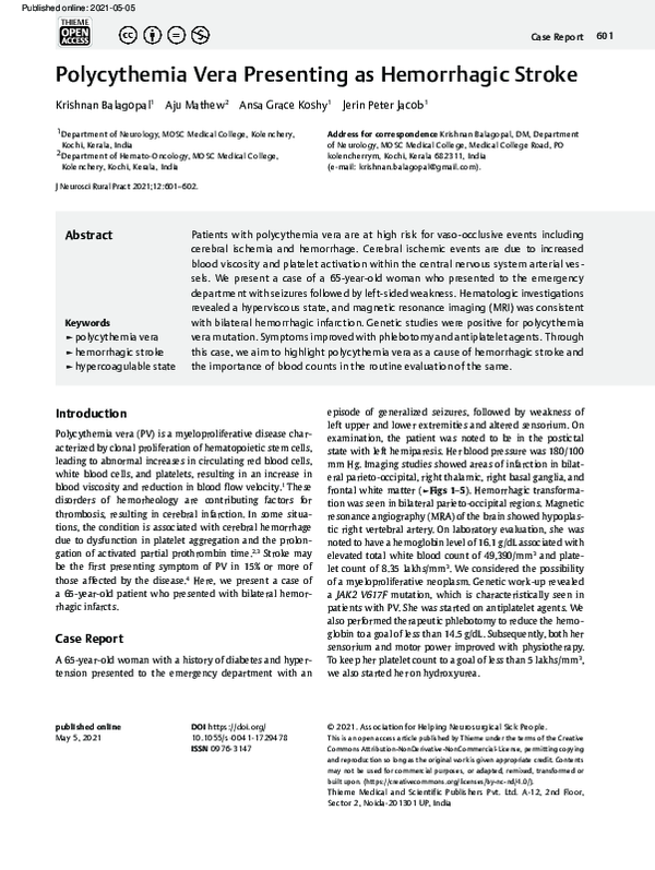 (PDF) Polycythemia Vera Presenting as Hemorrhagic Stroke