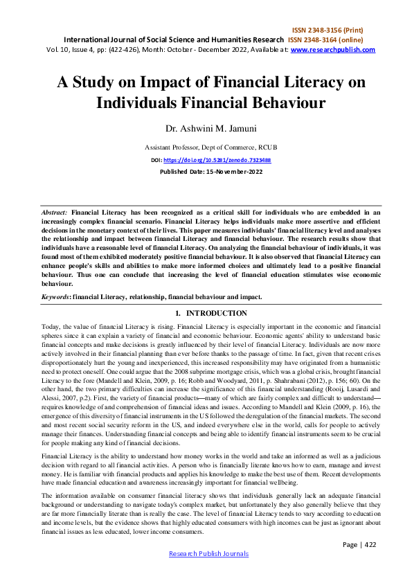 (PDF) A Study on Impact of Financial Literacy on Individuals Financial ...