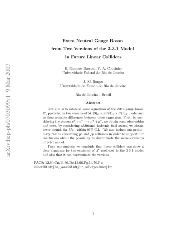 (PDF) Extra neutral gauge boson from two versions of the 3-3-1 model in ...