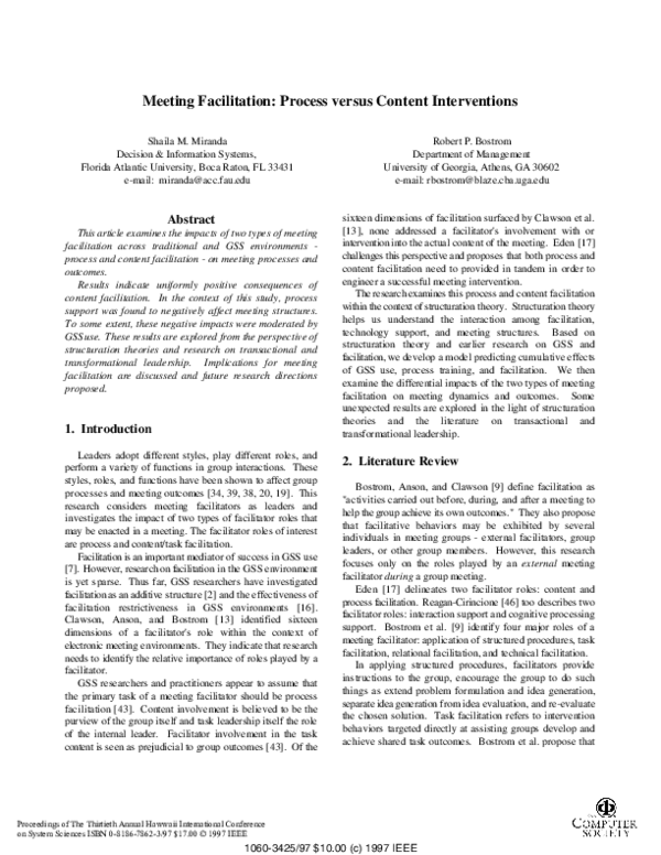 (PDF) Meeting Facilitation: Process Versus Content Interventions