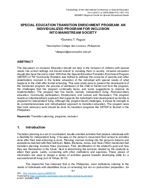 (PDF) Special Education Transition Enrichment Program: An ...