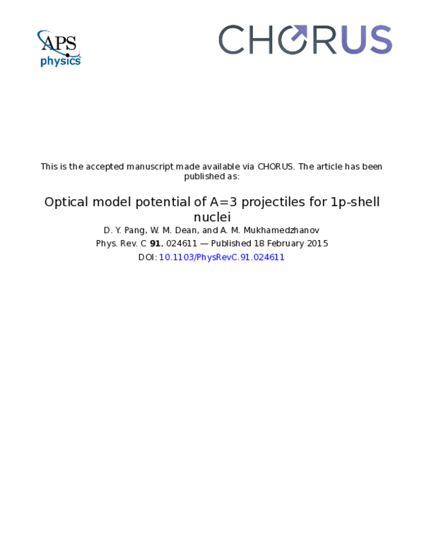 (PDF) Optical model potential ofA=3projectiles for1p-shell nuclei