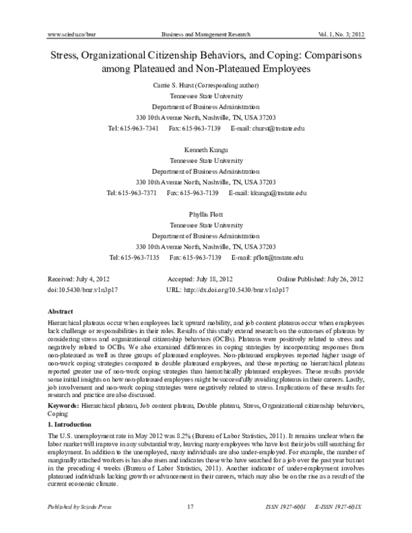 (PDF) Stress, Organizational Citizenship Behaviors, and Coping ...