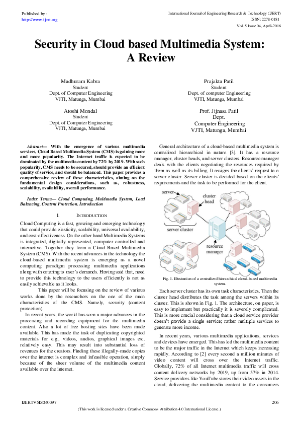 (PDF) Cloud Multimedia Systems Security Review