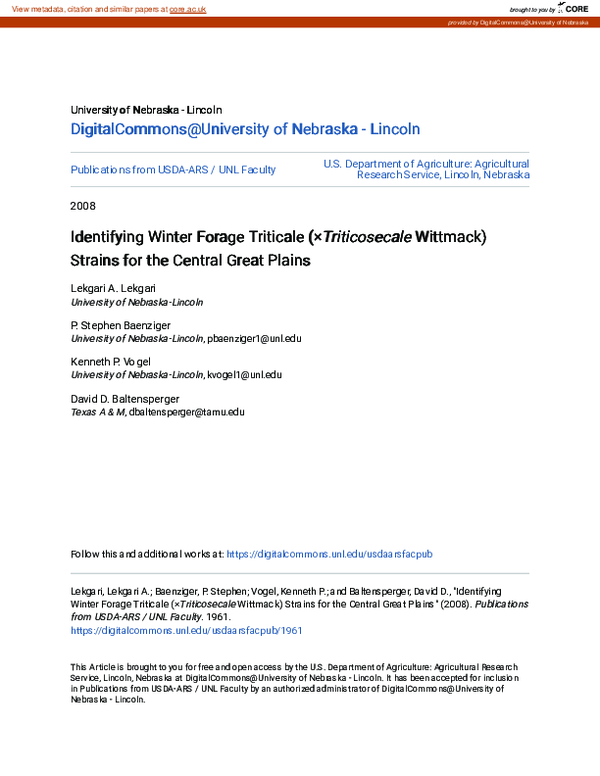 (PDF) Identifying Winter Forage Triticale (×\u3ci\u3eTriticosecale\u3c ...