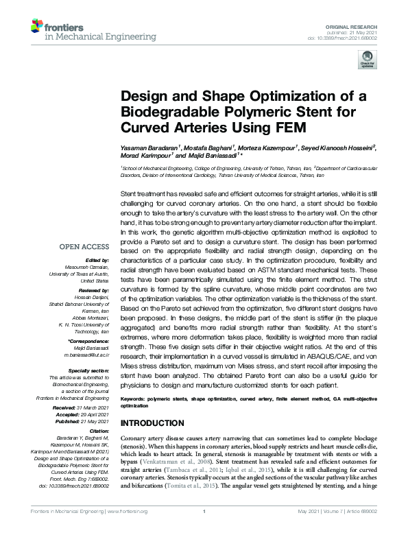 (PDF) Design and Shape Optimization of a Biodegradable Polymeric Stent ...