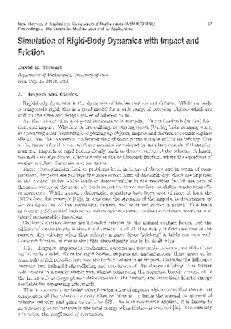 (PDF) Simulation of rigid-body dynamics with impact and friction