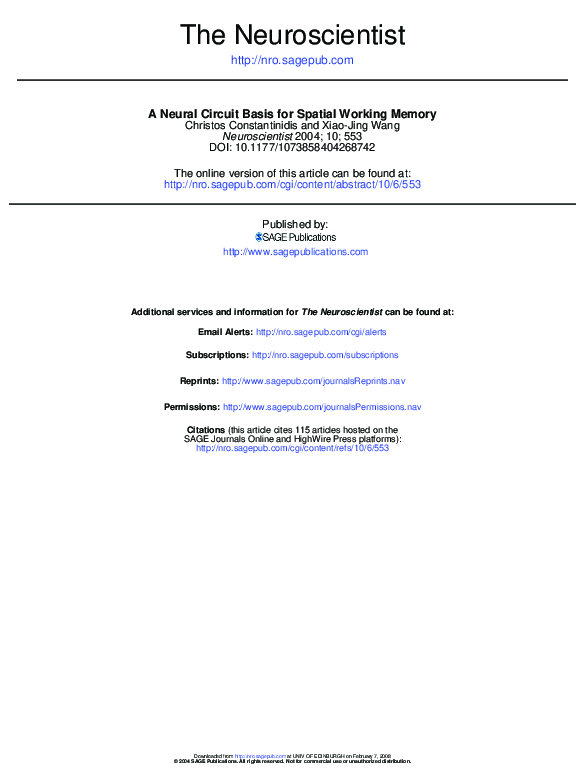 (PDF) A Neural Circuit Basis for Spatial Working Memory
