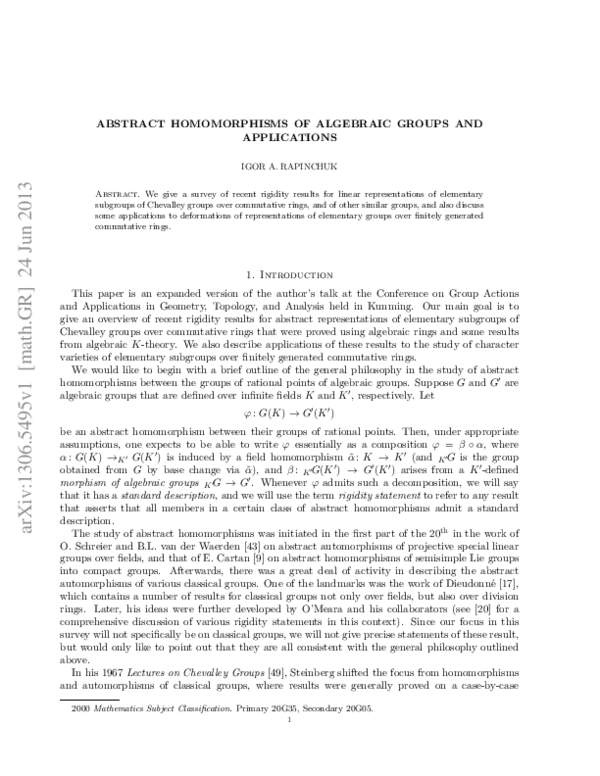 Pdf Abstract Homomorphisms Of Algebraic Groups And Applications