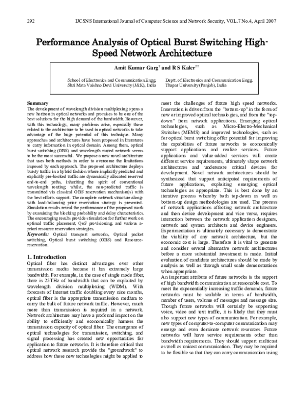 (PDF) Performance analysis of an optical burst switching (OBS) network