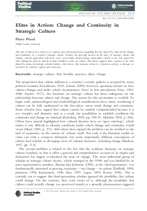 (PDF) Elites in Action: Change and Continuity in Strategic Culture