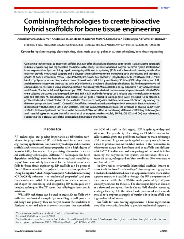 (PDF) Combining technologies to create bioactive hybrid scaffolds for bone tissue engineering