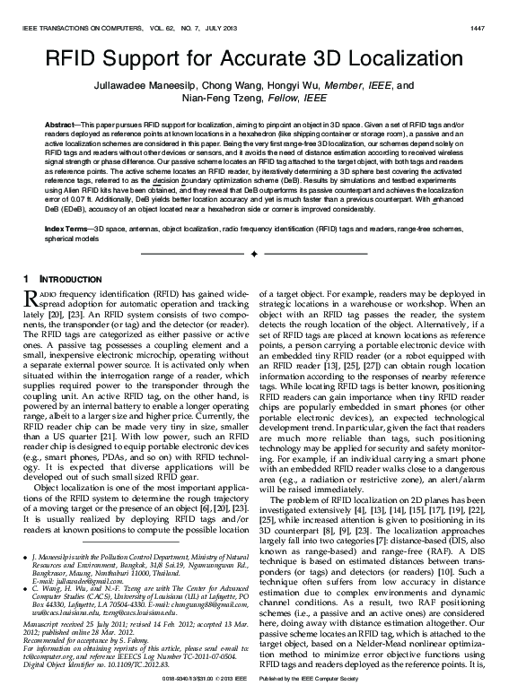 Pdf Rfid Support For Accurate 3d Localization